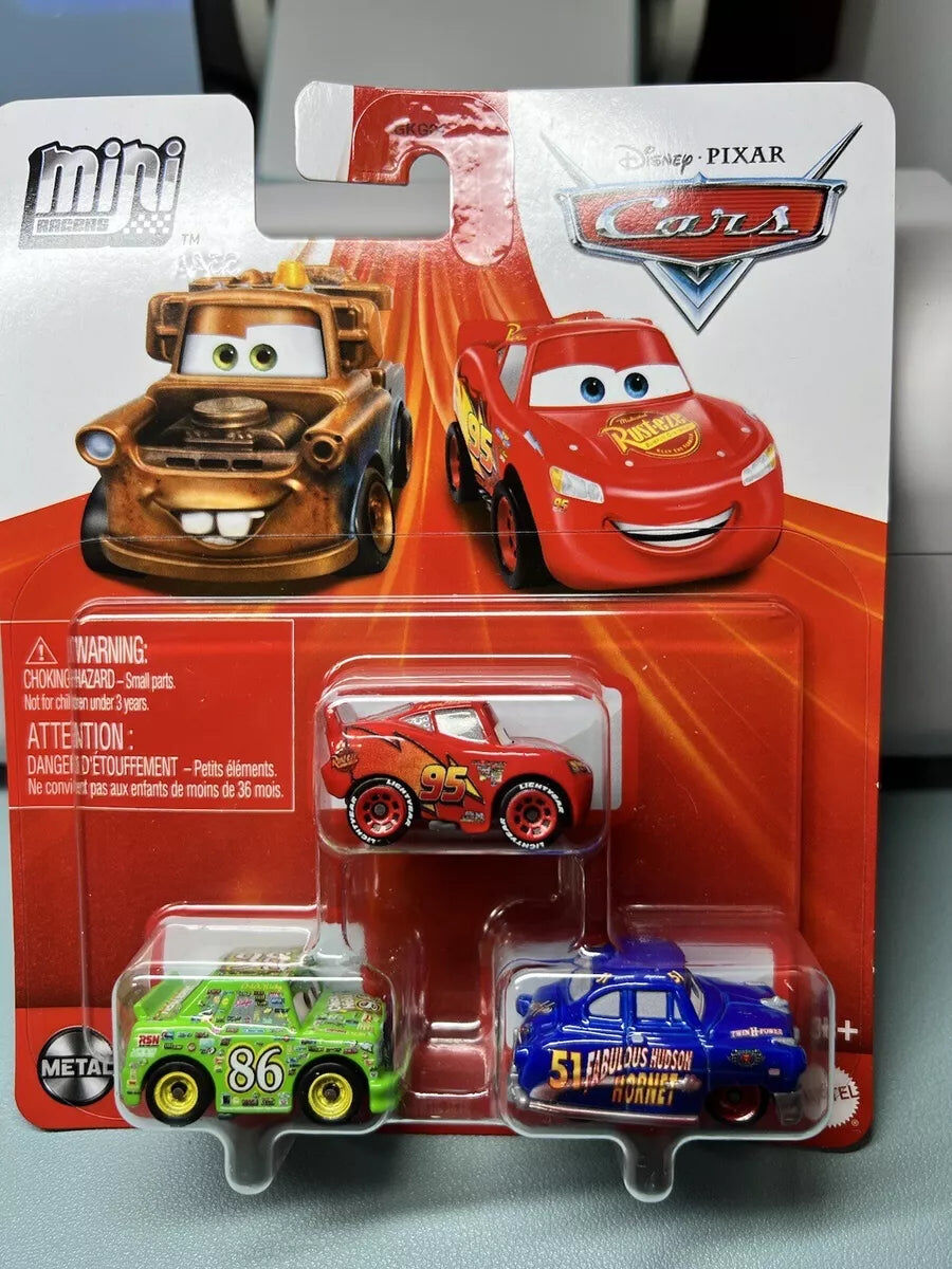 DISNEY PIXAR CARS MINI RACERS 3 PACK INCLUDES FABULOUS HUDSON HORNET ...