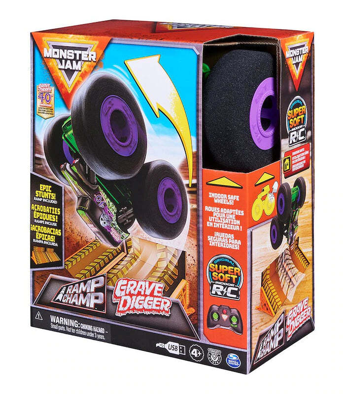 SPIN MASTERS MONSTER JAM RAMP CHAMP - GRAVE DIGGER SUPER SOFT INDOOR RC ...