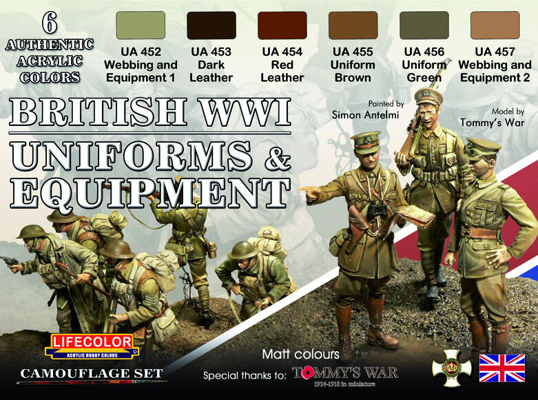 LIFECOLOR LC-CS45 BRITISH WW1 UNIFORMS AND EQIPMENT MODEL PAINT SET 6 ...